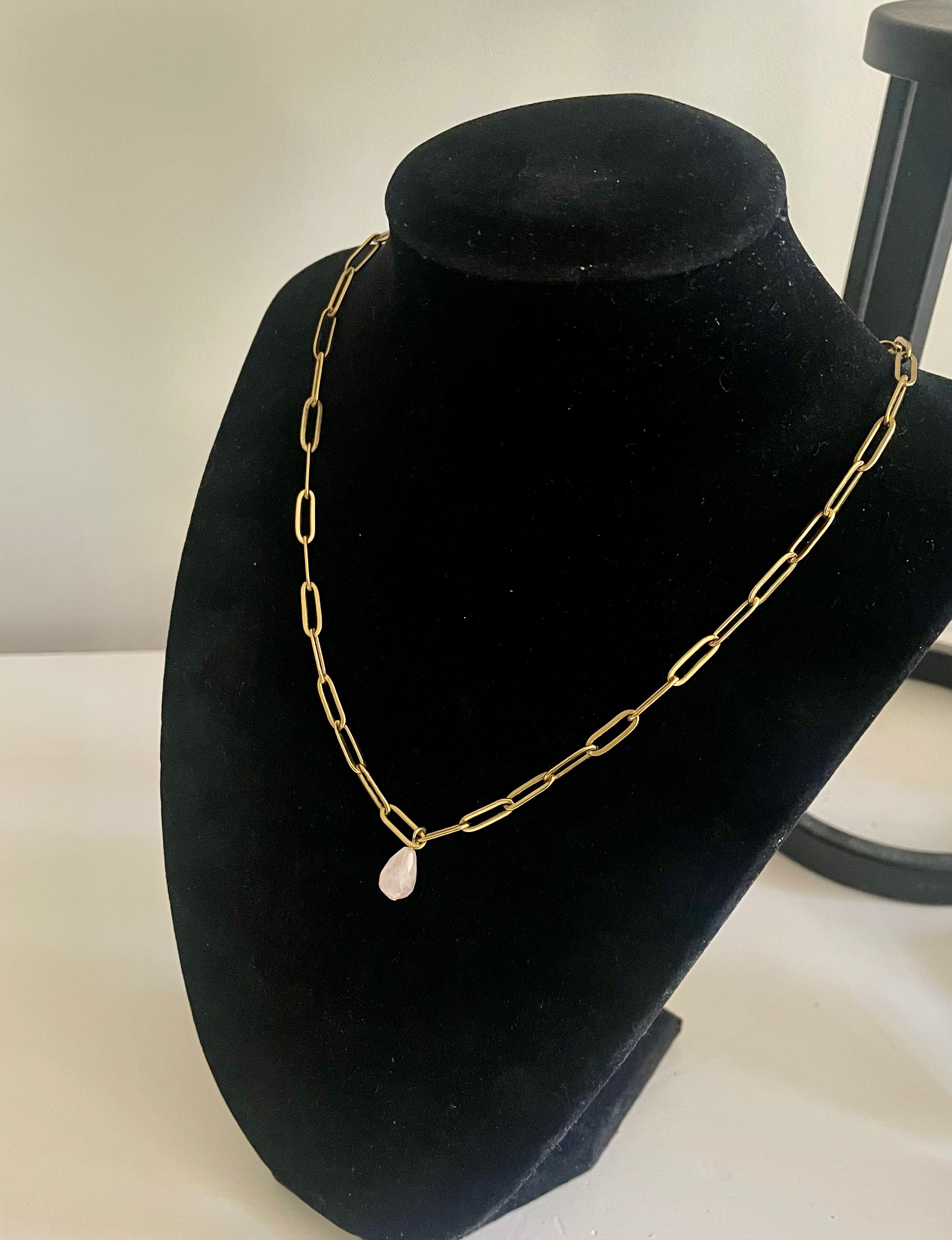 Dainty Rose Quartz pendant on a paperclip chain – NSW Jewelry Designs